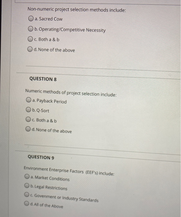 Solved Non Numeric Project Selection Methods Include O A