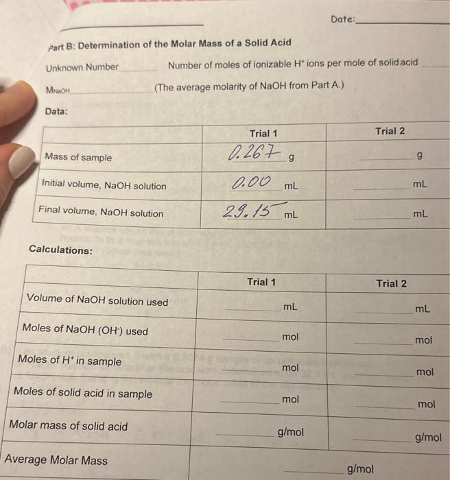 Solved Part A: Standardization of NaOH solution. Data: | Chegg.com