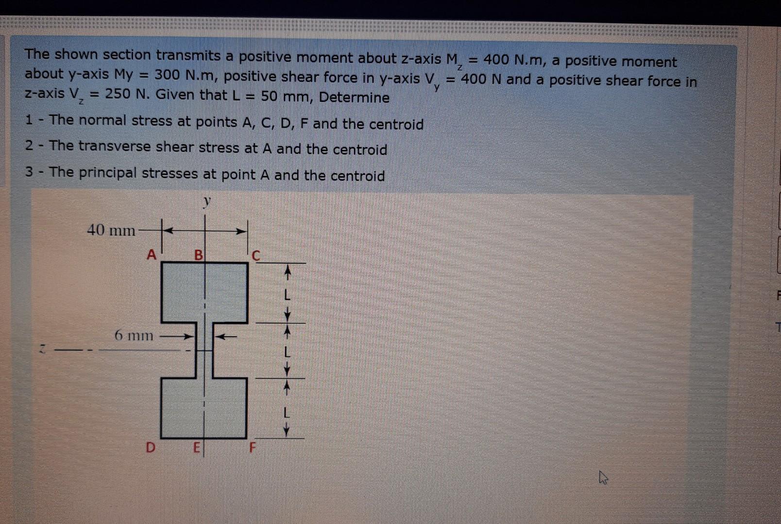 Solved The shown section transmits a positive moment about | Chegg.com