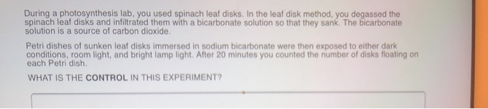 Solved During a photosynthesis lab, you used spinach leaf | Chegg.com