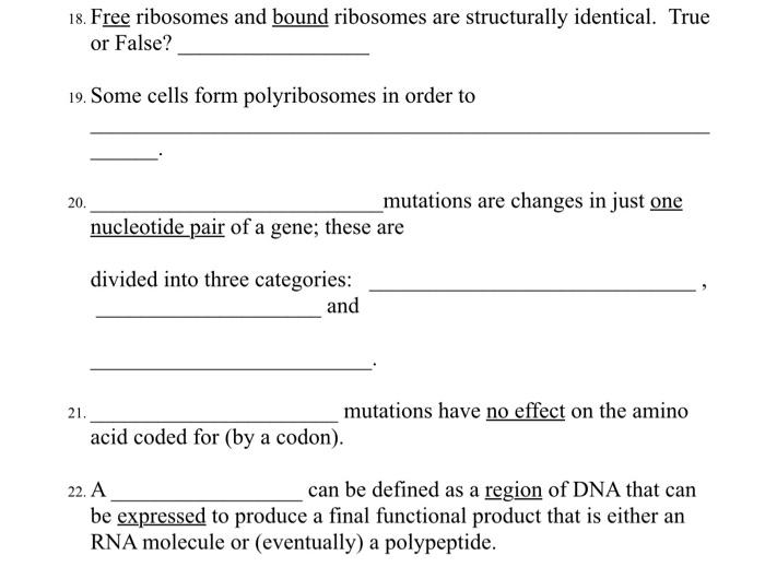 Solved 18. Free ribosomes and bound ribosomes are | Chegg.com