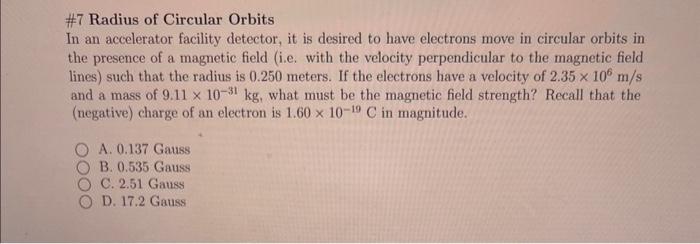 Solved \#7 Radius of Circular Orbits In an accelerator | Chegg.com