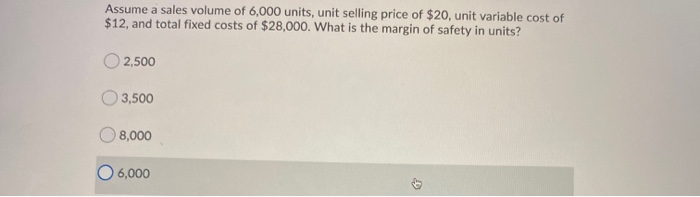 Solved Assume a sales volume of 6,000 units, unit selling | Chegg.com