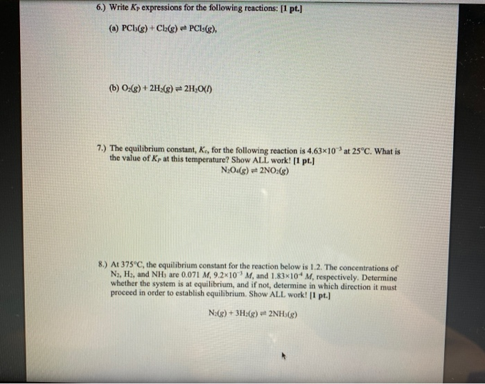 Solved 1.) Write reaction quotients for the following | Chegg.com