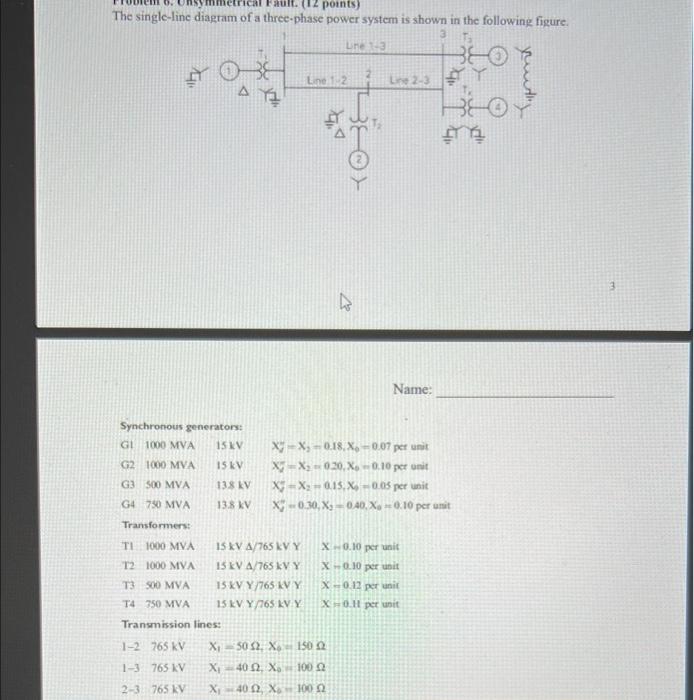 Solved (12 points) The single-line diagram of a three-phase | Chegg.com