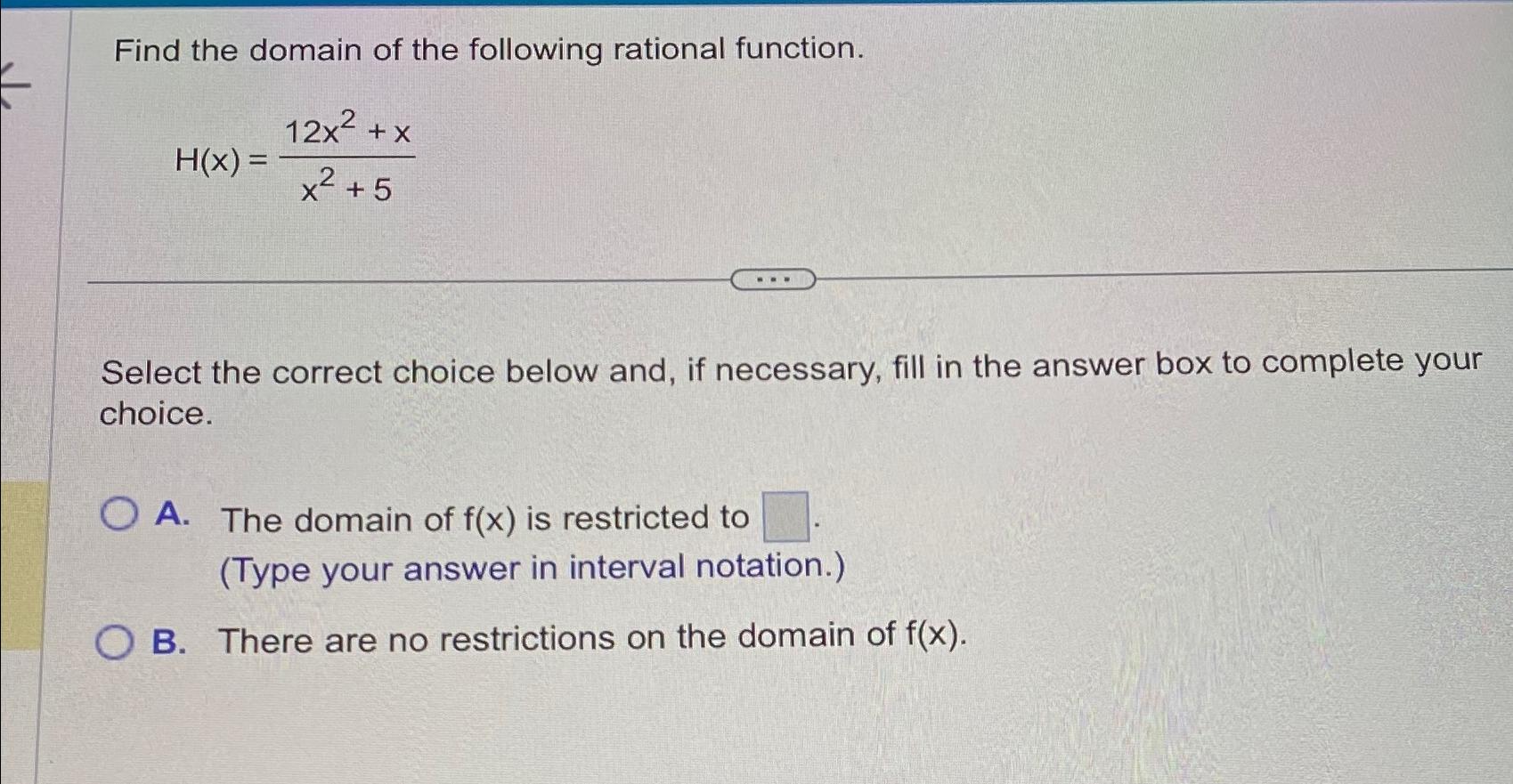 Solved Find the domain of the following rational | Chegg.com