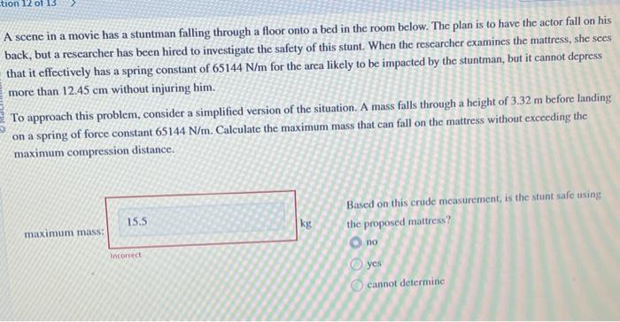 Solved A scene in a movie has a stuntman falling through a | Chegg.com