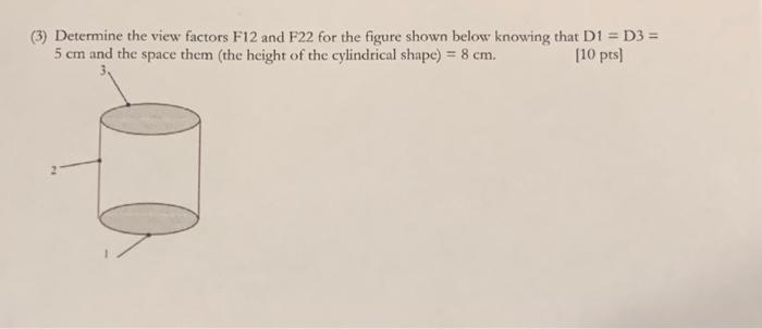 Solved (3) Determine the view factors F12 and F22 for the | Chegg.com