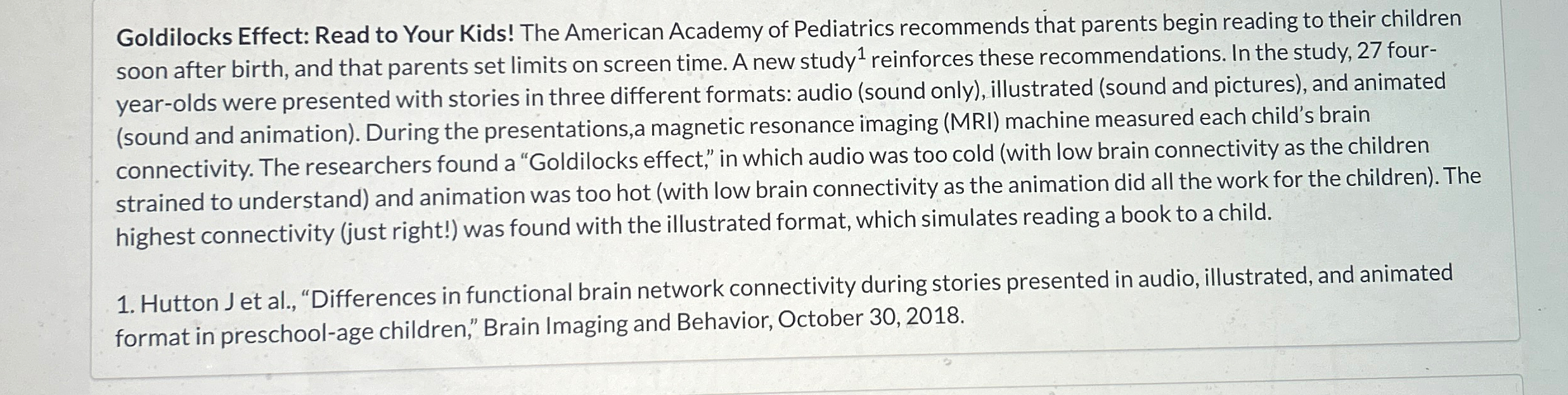 Solved Goldilocks Effect: Read to Your Kids! The American | Chegg.com