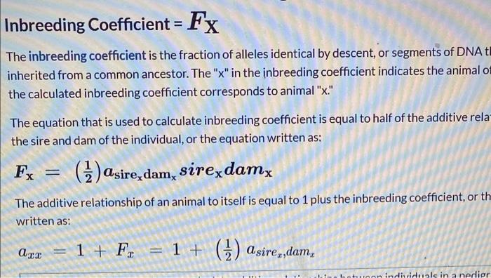 Solved Inbreeding Coefficient = Fx = The inbreeding | Chegg.com