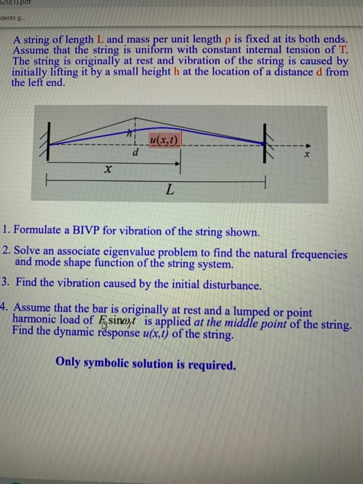 Solved dents g. A string of length L and mass per unit | Chegg.com