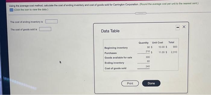 Solved Using the average-cost method, calculate the cost of | Chegg.com