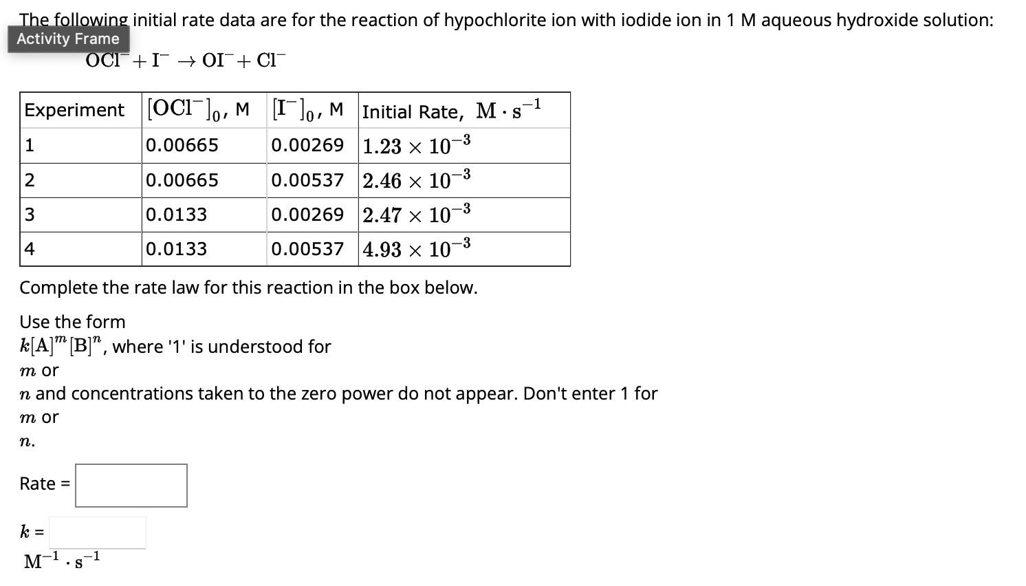 Solved The Following Initial Rate Data Are For The Reaction