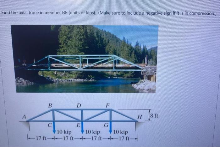 Solved Find the axial force in member BE (units of kips), | Chegg.com