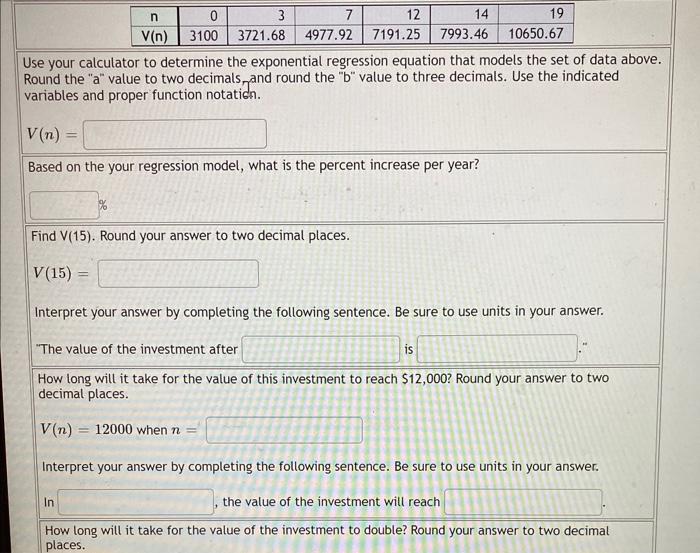 Solved Use your calculator to determine the exponential | Chegg.com