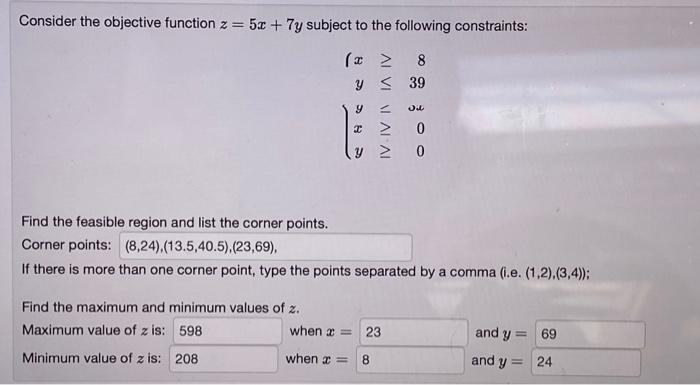 Solved Consider The Objective Function Z 5x 7y Subject To