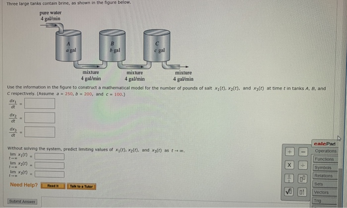 Solved Three large tanks contain brine, as shown in the | Chegg.com