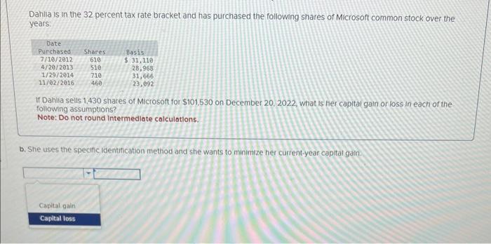 Solved Dahlia is in the 32 percent tax rate bracket and has | Chegg.com