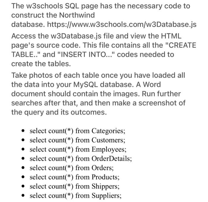 Solved The w3schools SQL page has the necessary code to | Chegg.com