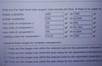 Solved What are the right-hand-side ranges? (Use minutes for | Chegg.com