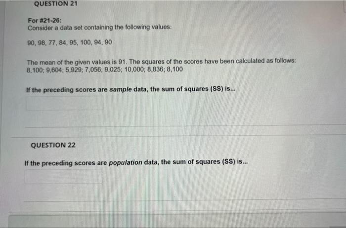 Solved For \#21-26: Consider a data set containing the | Chegg.com