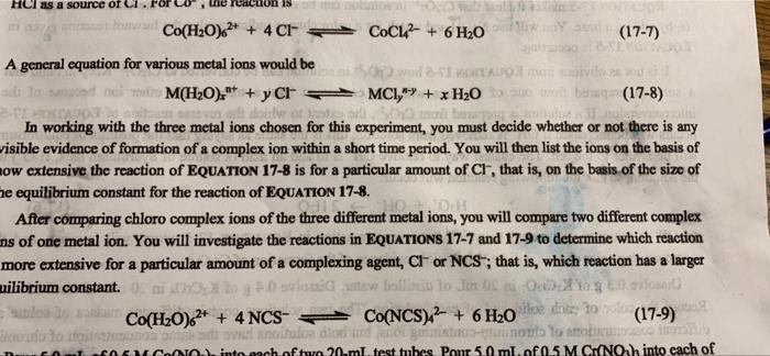 Solved 2. For which metal aquo complex is the equilibrium | Chegg.com