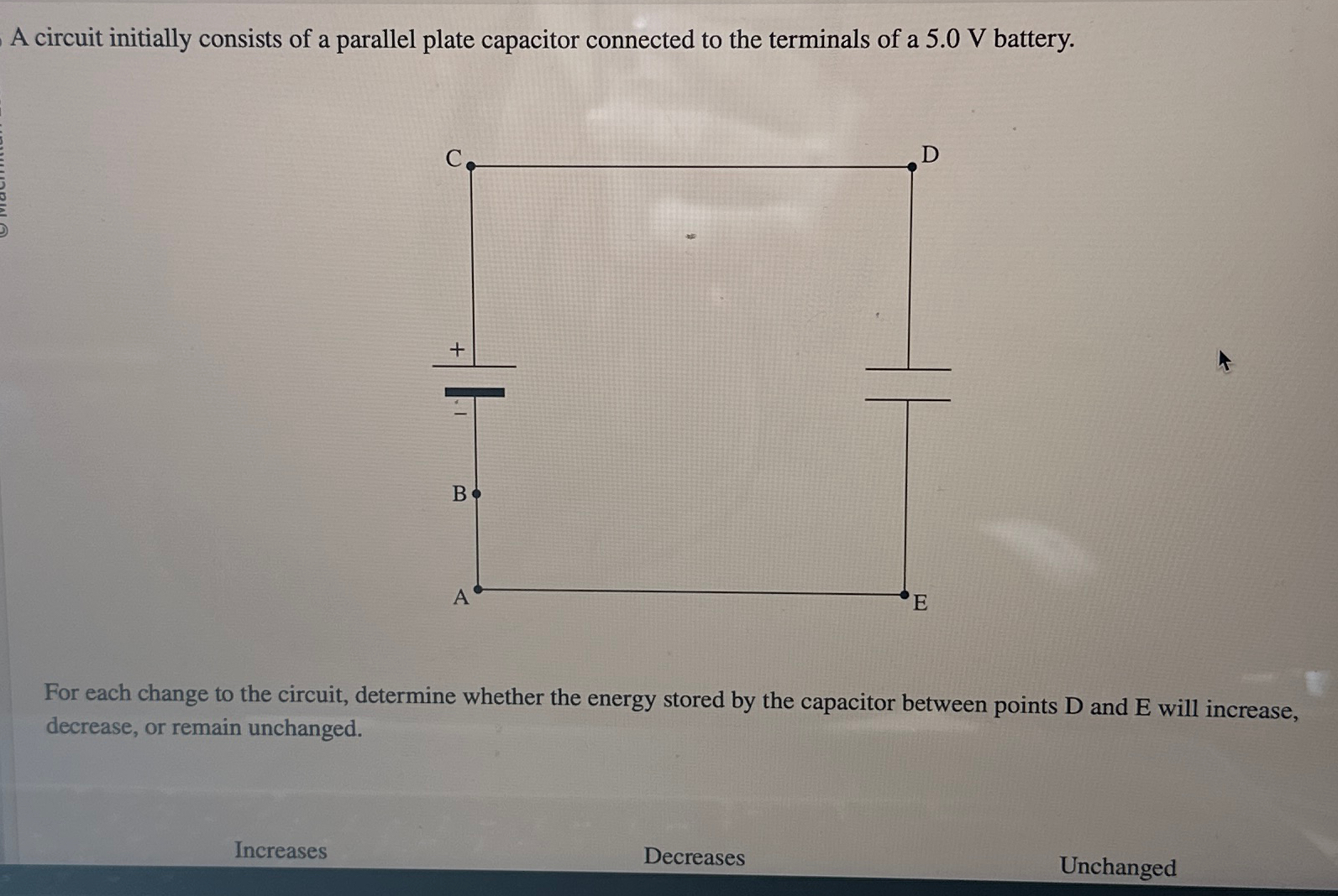 Solved A circuit initially consists of a parallel plate | Chegg.com