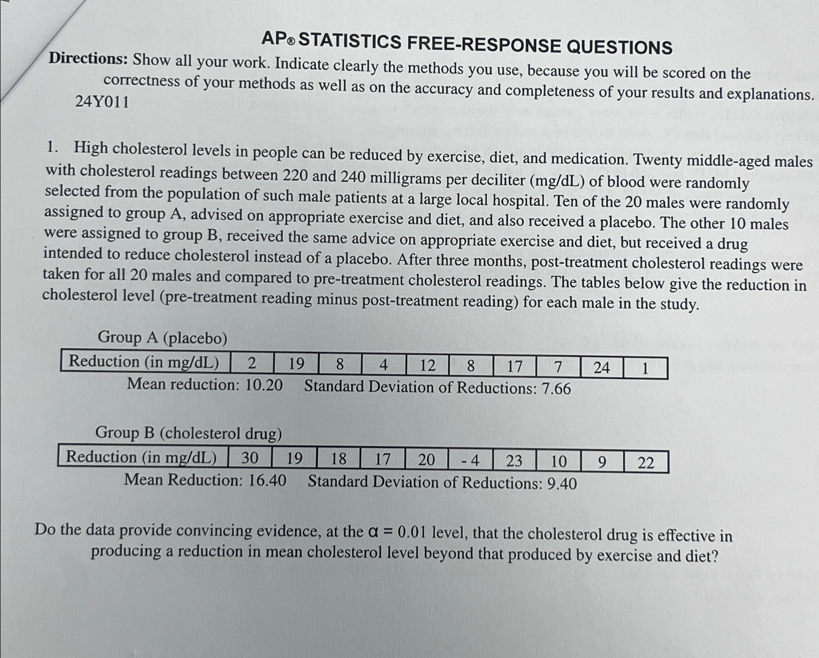 Solved AP o. ﻿STATISTICS FREE-RESPONSE QUESTIONSDirections: | Chegg.com