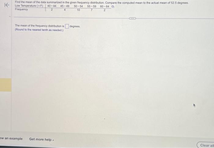 Solved Find the mean of the data summarized in the alven | Chegg.com