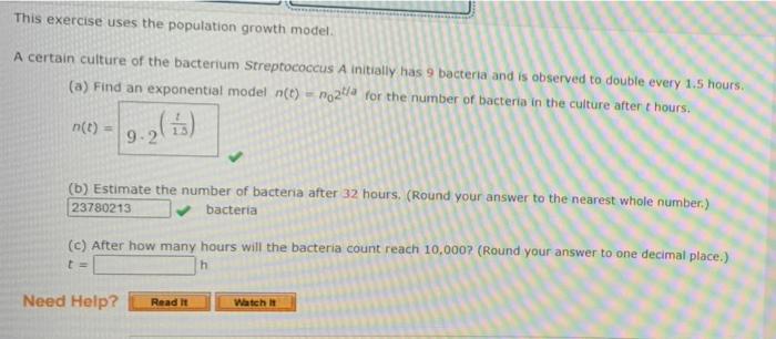 Solved This exercise uses the population growth model A | Chegg.com