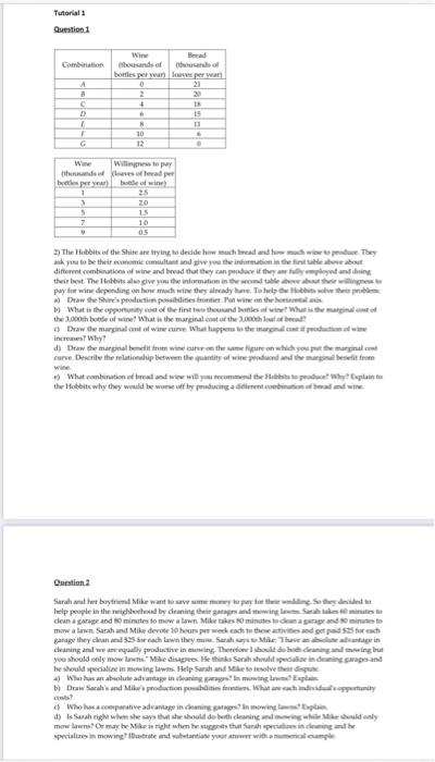 Tutorial 1 Question 1 Combination A B C D E F G Wine | Chegg.com