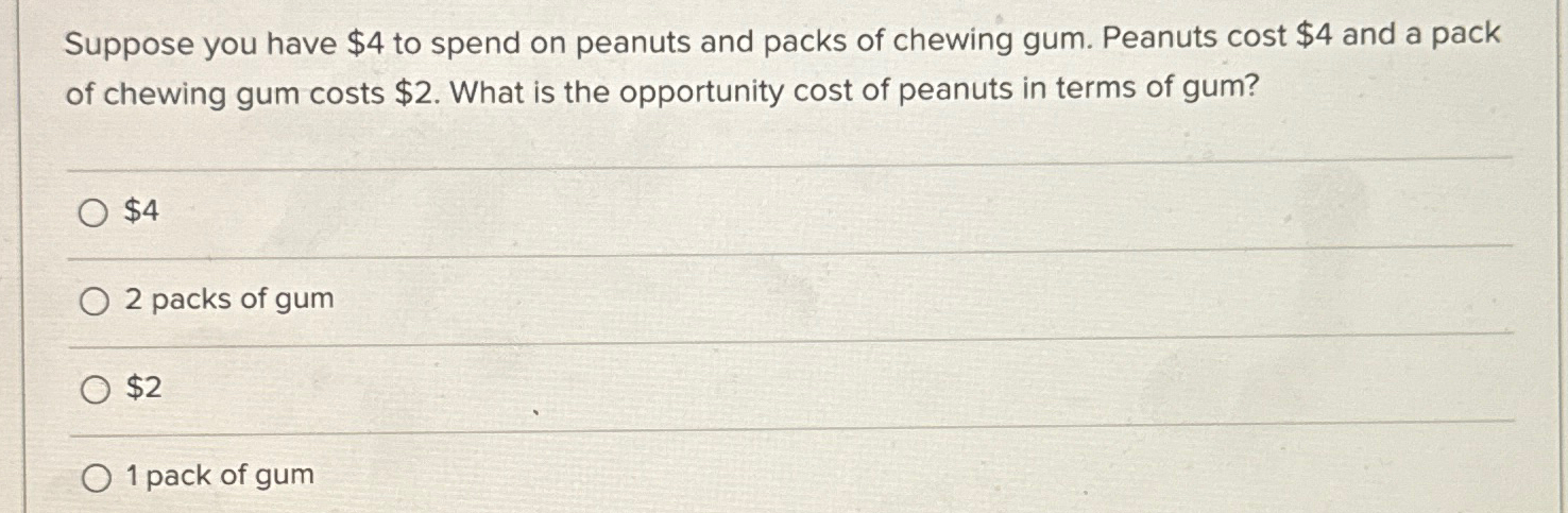 Solved Suppose you have $4 ﻿to spend on peanuts and packs of | Chegg.com