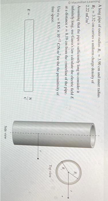 Solved A long pipe of outer radius R1=3.90 cm and inner | Chegg.com