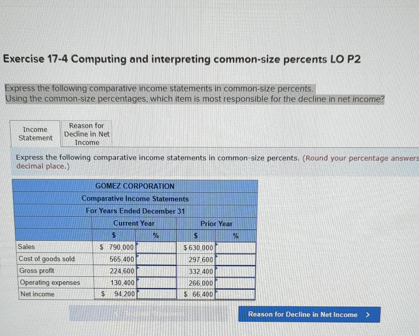 Solved Exercise 17-4 Computing and interpreting common-size | Chegg.com