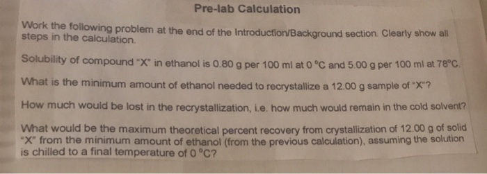 Solved Pre-lab Calculation Work the following problem at the | Chegg.com