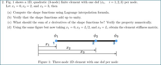 Solved Fig. 1 ﻿shows a 1D, ﻿quadratic (3-node) ﻿finite | Chegg.com