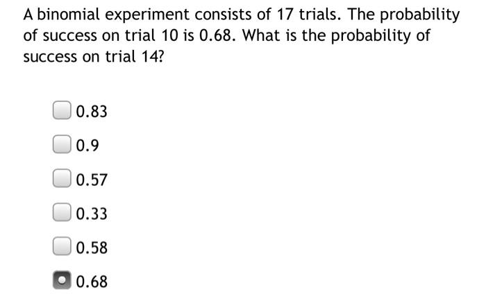 Solved A binomial experiment consists of 17 trials. The | Chegg.com