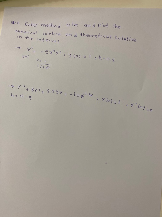 Solved use Euler method numerical solution solve and plot | Chegg.com