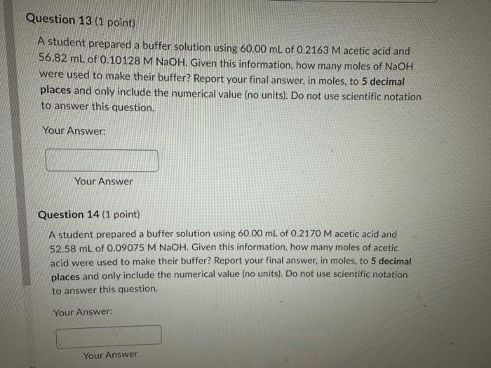 Solved A student prepared a buffer solution using 60.00 mL | Chegg.com