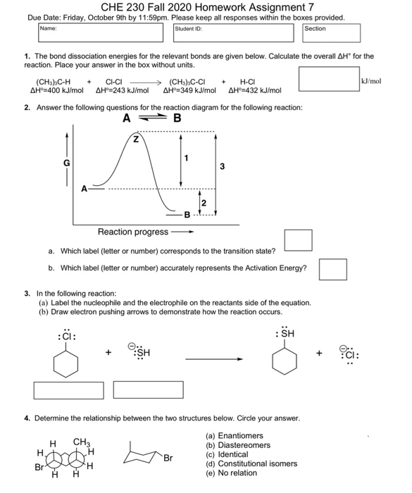 Solved CHE 230 Fall 2020 Homework Assignment 7 Due Date: | Chegg.com