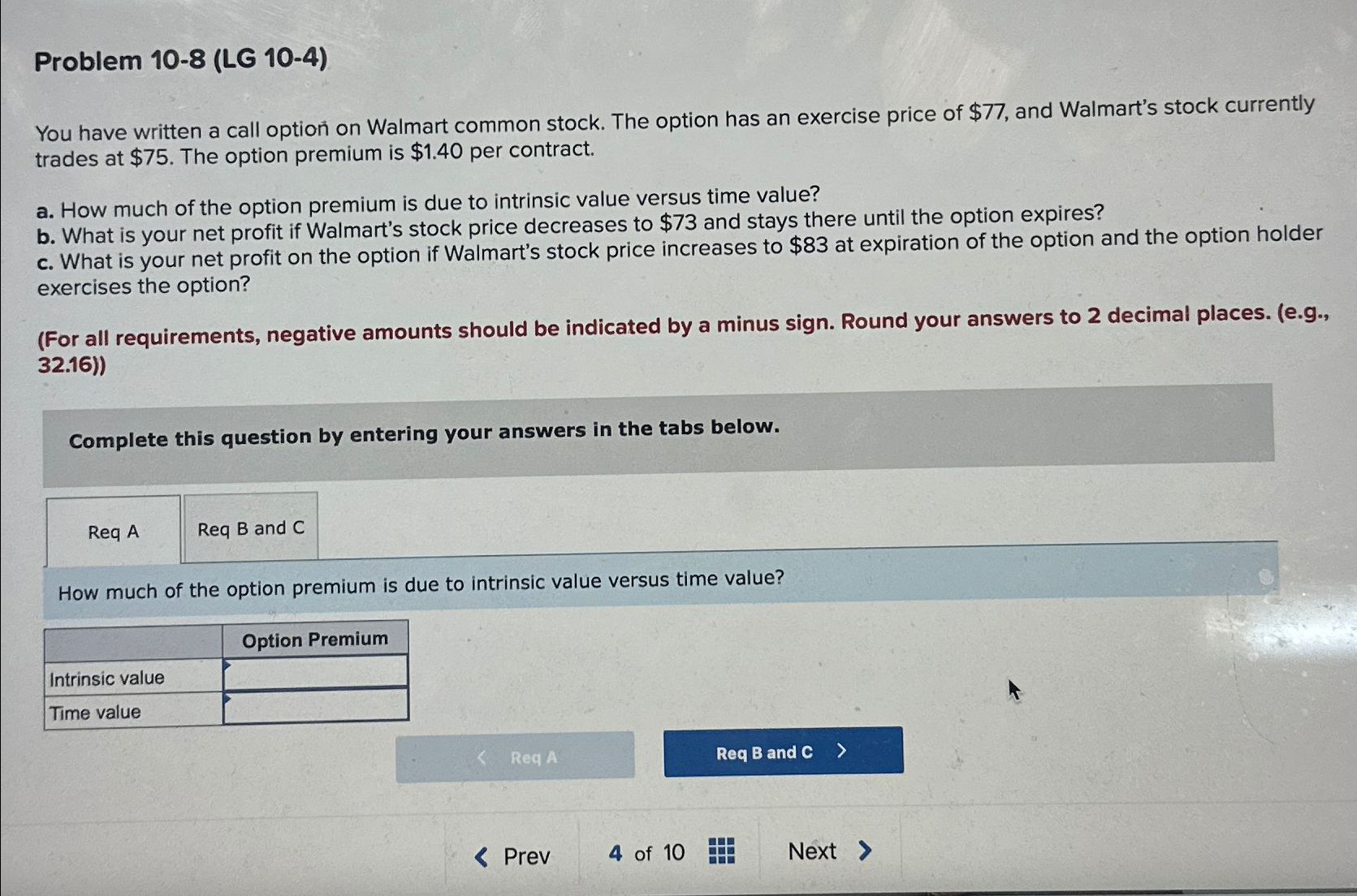 Solved Problem 10-8 (LG 10-4)You have written a call option | Chegg.com