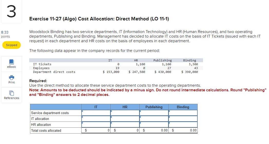 Solved Exercise 11-27 (Algo) ﻿Cost Allocation: Direct Method | Chegg.com
