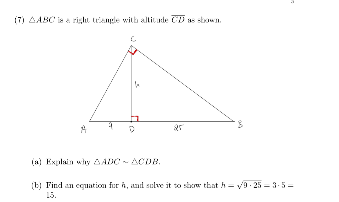 (7) ????ABC ﻿is a right triangle with altitude | Chegg.com