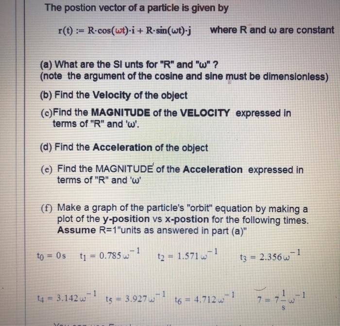 Solved The Postion Vector Of A Particle Is Given By R T