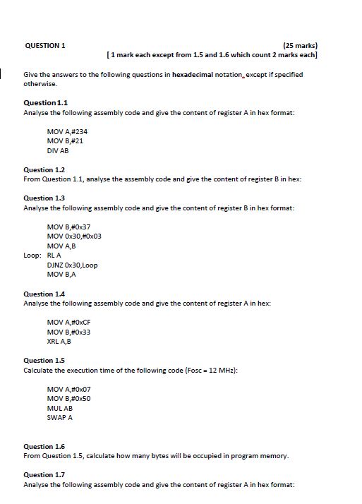 Solved QUESTION 1[ 1 mark each except from 1.5 and 1.6 | Chegg.com Solved QUESTION 1[ 1 mark each except from 1.5 and 1.6 | Chegg.com