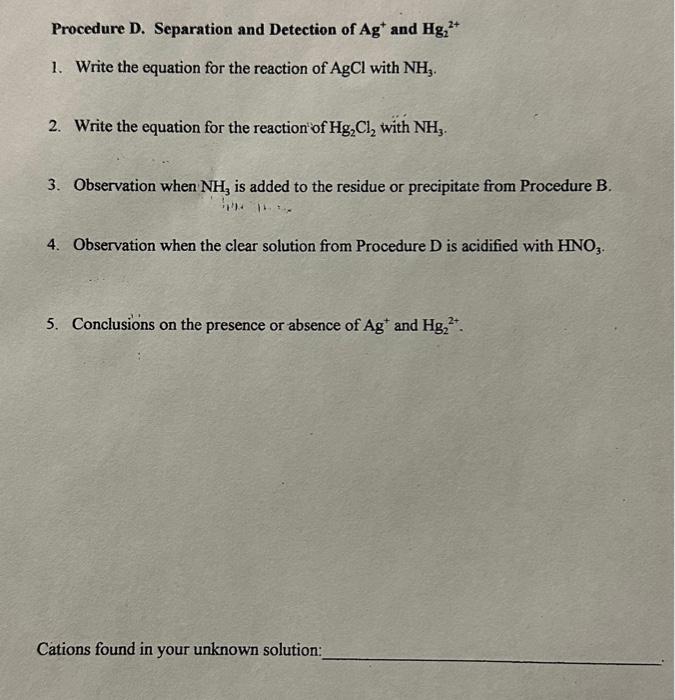 Solved Procedure A: Precipitation of Group I Cations 1. The | Chegg.com