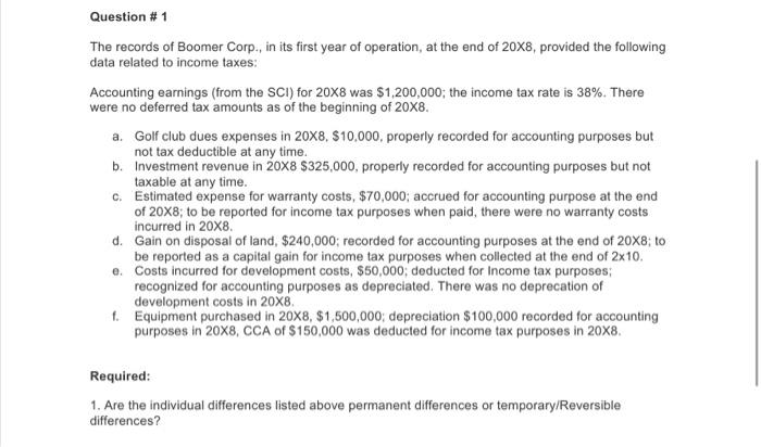 The records of Boomer Corp., in its first year of | Chegg.com