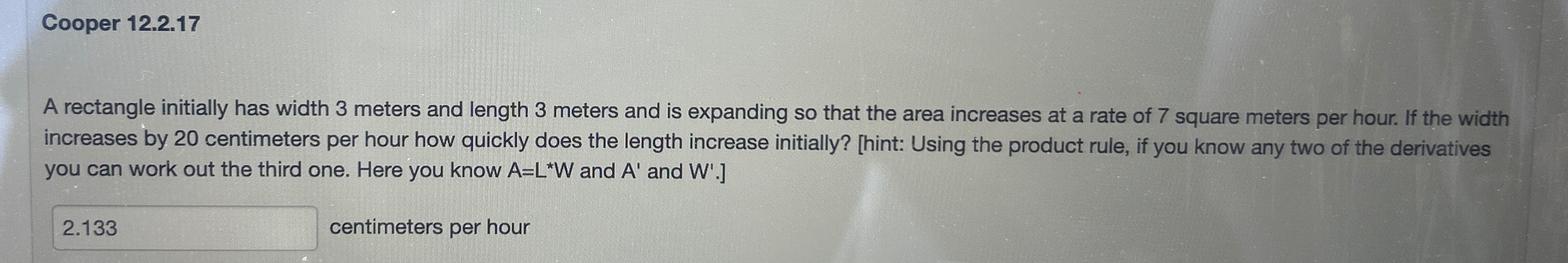 Solved Cooper 12.2.17A rectangle initially has width 3 | Chegg.com