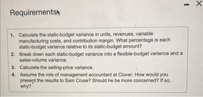 Solved Requirements 1. Calculate the static-budget variance | Chegg.com