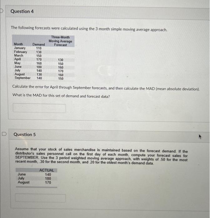 Solved The following forecasts were calculated using the 3 | Chegg.com